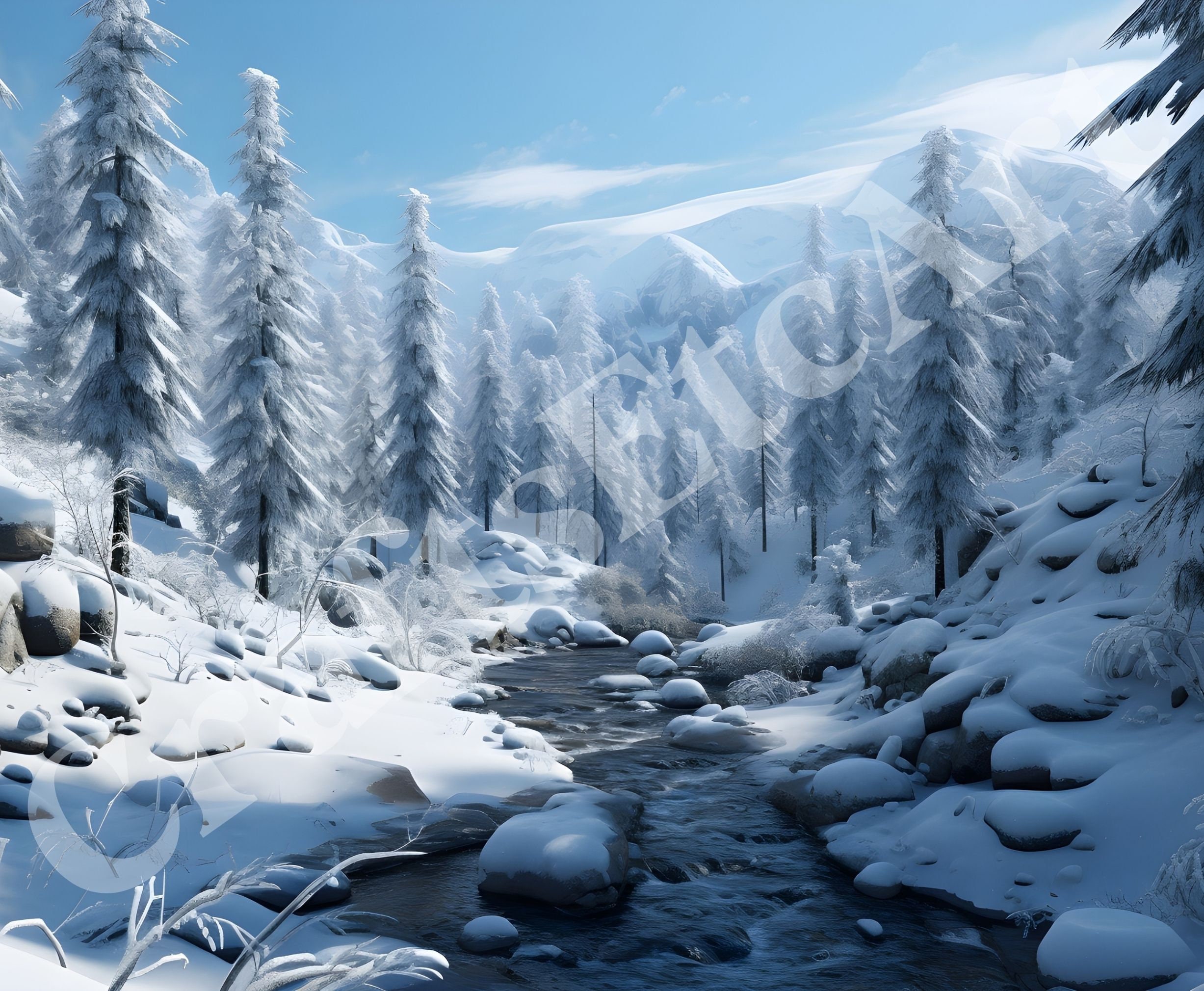 Snow Scene Backgrounds - Digital Backgrounds - Forest - Mountains ...