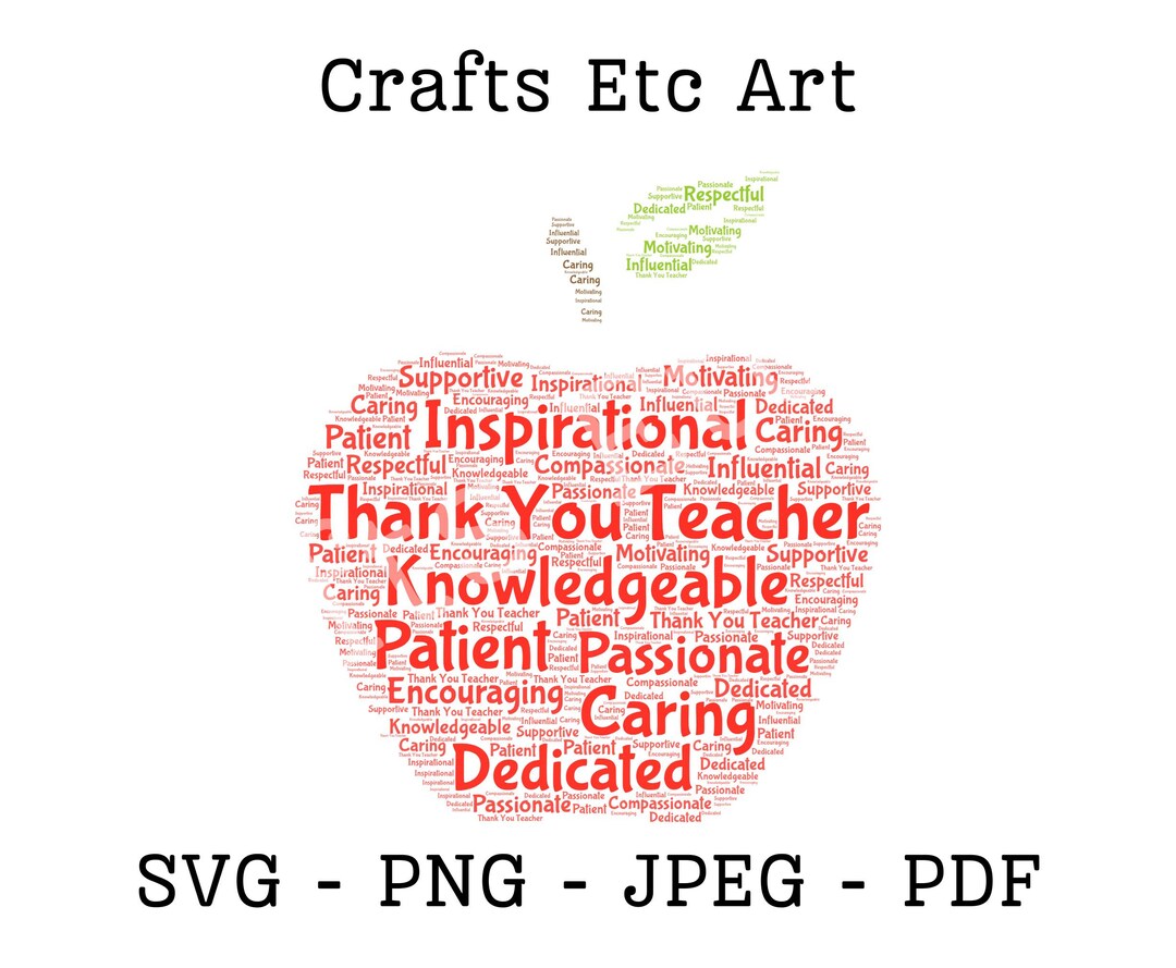 Thank You Teacher Apple Word Cloud Words to Describe Your - Etsy