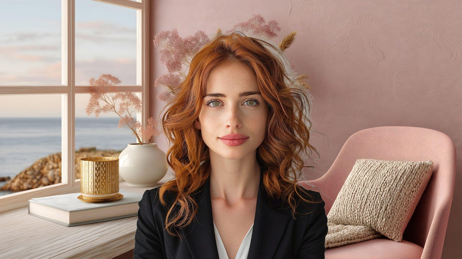 Peaceful Soft Pink Office Zoom Background - Coastal Minimalist ...