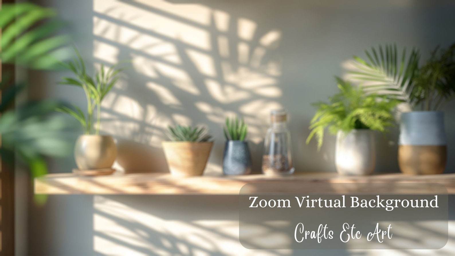 Zoom Background Botanical Wooden Shelf Virtual Background for Zoom ...