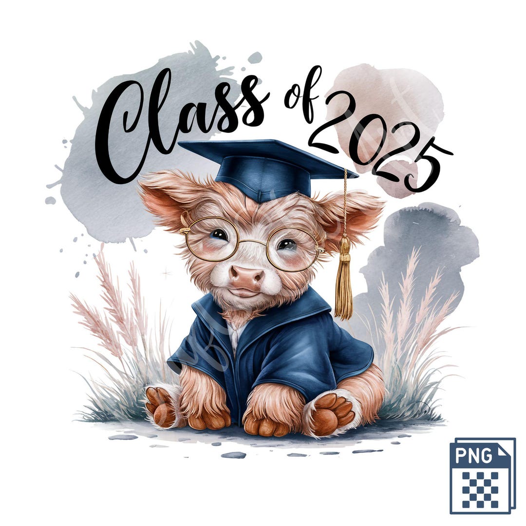 Highland Cow Graduation Sublimation - Cute Cow PNG Clipart - Graduation ...