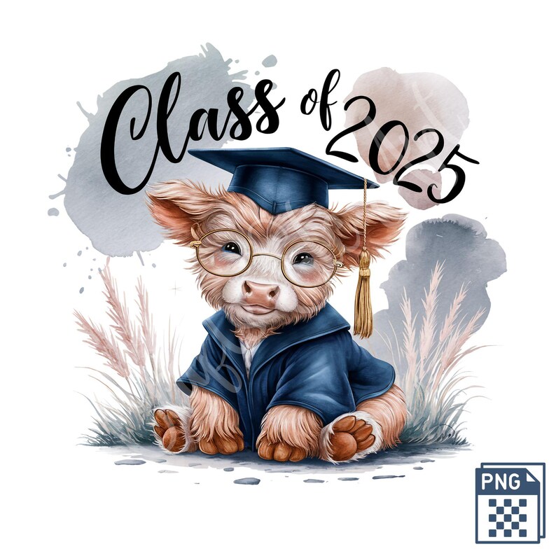 Highland Cow Graduation Sublimation - Cute Cow PNG Clipart - Graduation ...