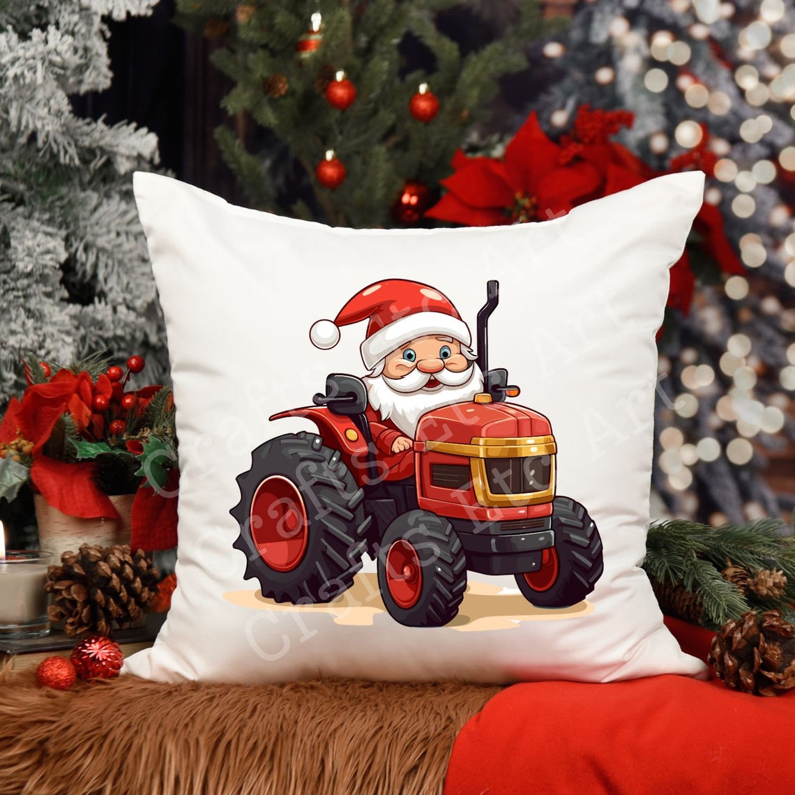 Christmas Cartoon Tractor Clip Art Digital Stamp Svg Png Eps Pdf Santa ...