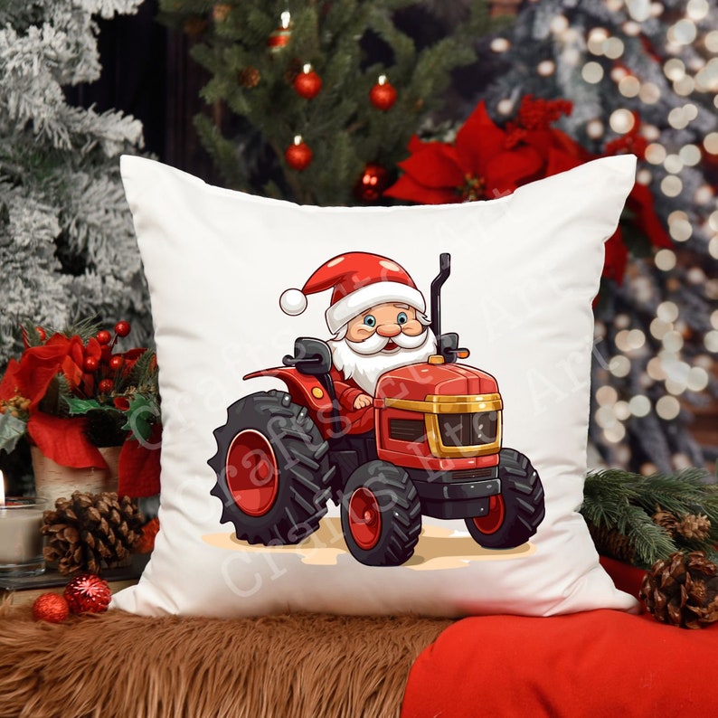 Christmas Cartoon Tractor Clip Art Digital Stamp Svg Png Eps Pdf Santa ...