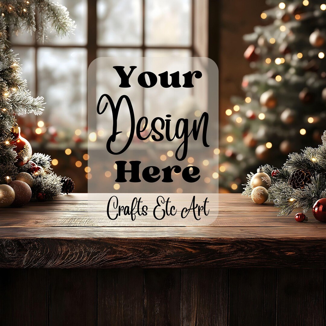 Christmas Rustic Wood Table Mockup - Holiday Digital Background ...