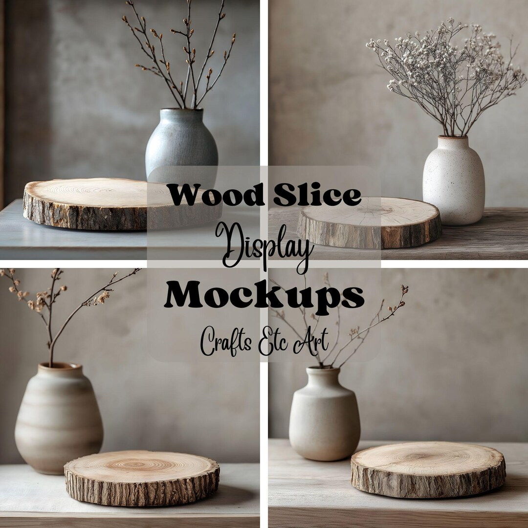 Wood Slice Display Mockup Bundle - Natural Wood Round Mockups - Product ...