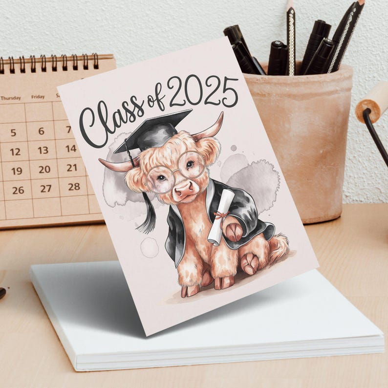 Highland Cow Graduation Clipart - Cute Cow PNG for Sublimation ...