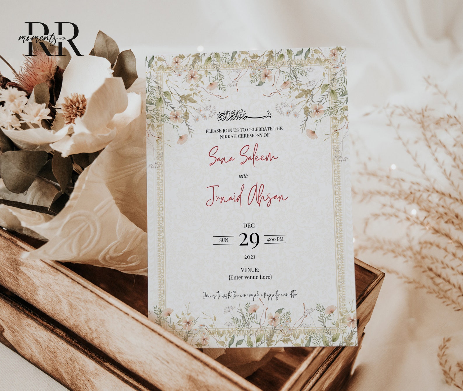 Editable Muslim Wedding Invitation, Modern Nikkah Invitation, Islamic ...