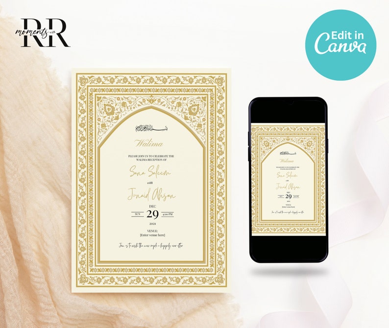 Muslim Traditional Pattern Wedding Invitation Editable Set of - Etsy