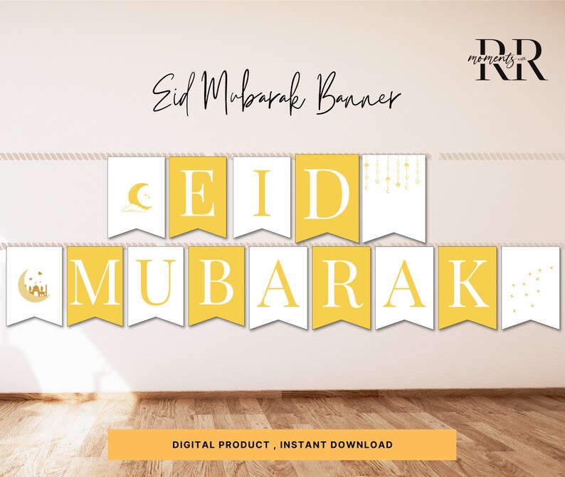 Eid Decoration, Eid Mubarak Banner, Eid Mubarak, Eid Bunting, Printable ...