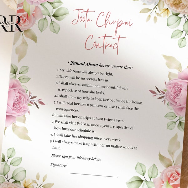 Funny Wedding Contract Template - Etsy