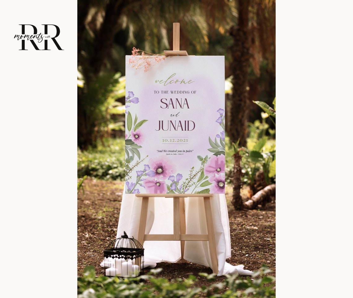 Muslim Wedding Welcome Sign Lavender Floral Islamic Wedding - Etsy