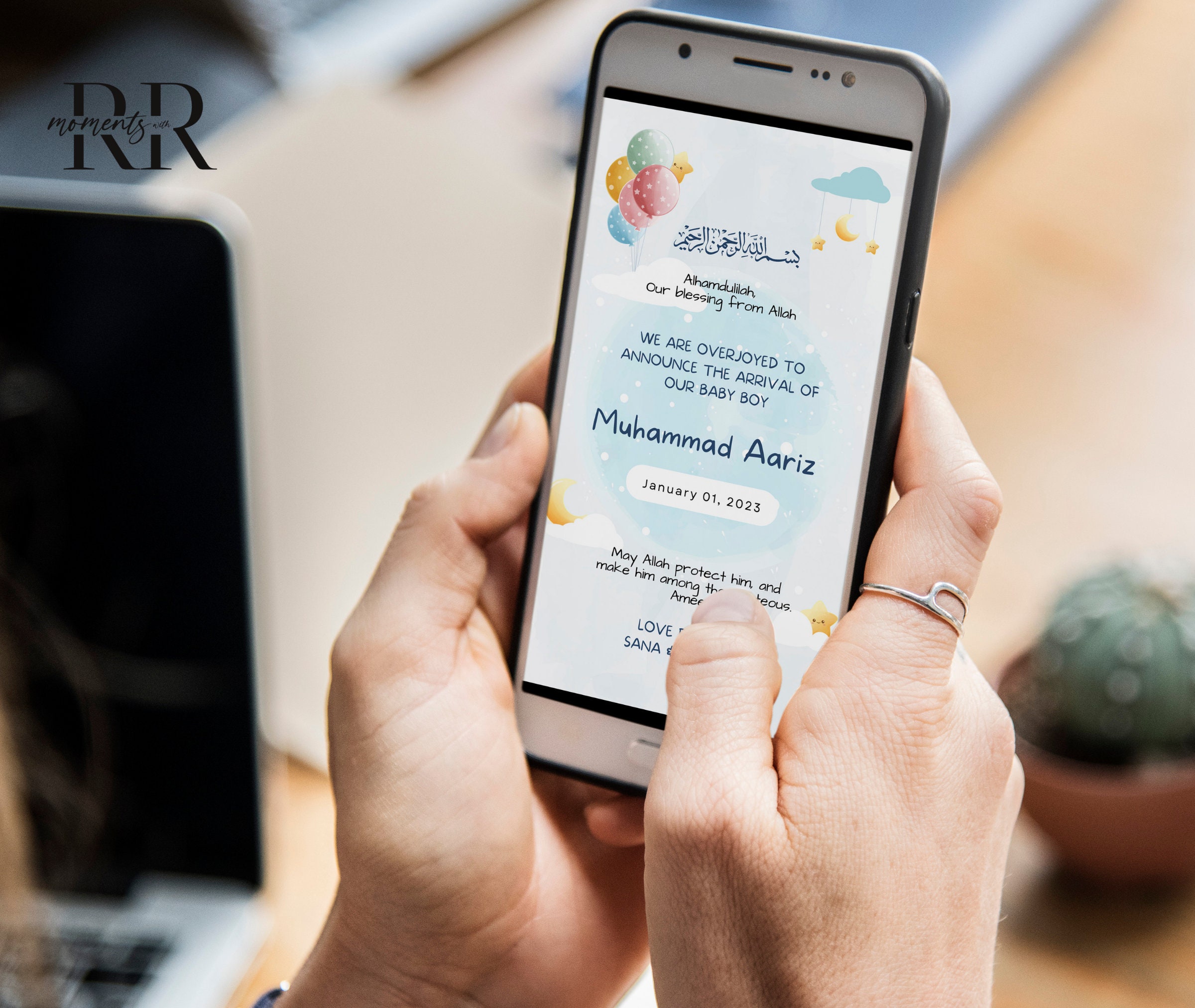 Muslim Baby Birth Announcement, Editable Baby Boy Birth Announcement ...