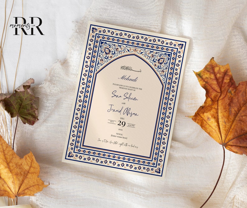 Muslim Traditional Pattern Wedding Invitation Editable Set of - Etsy