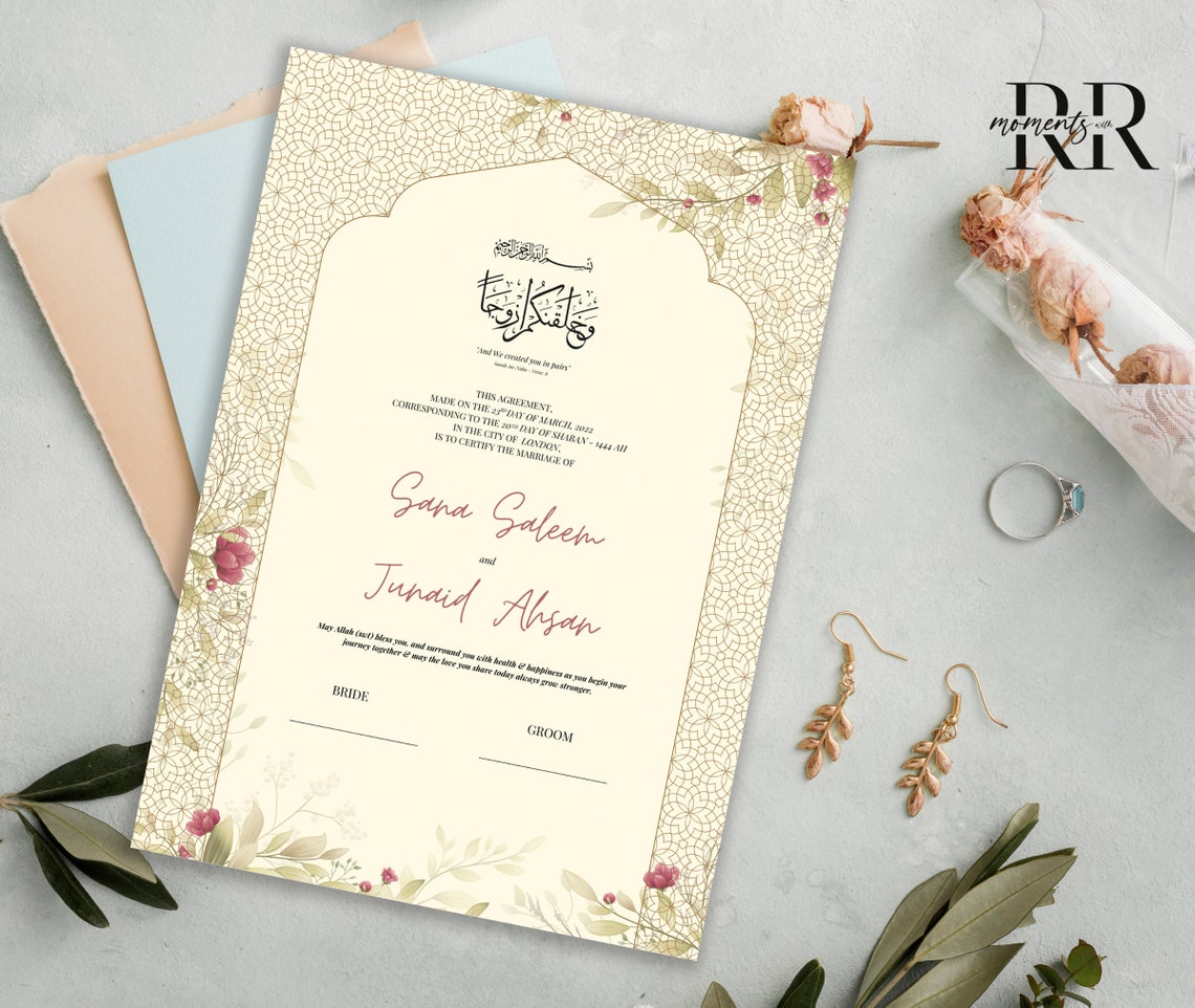 Nikkah Contract Template,printable Nikkah Contract,editable Nikkahnama ...
