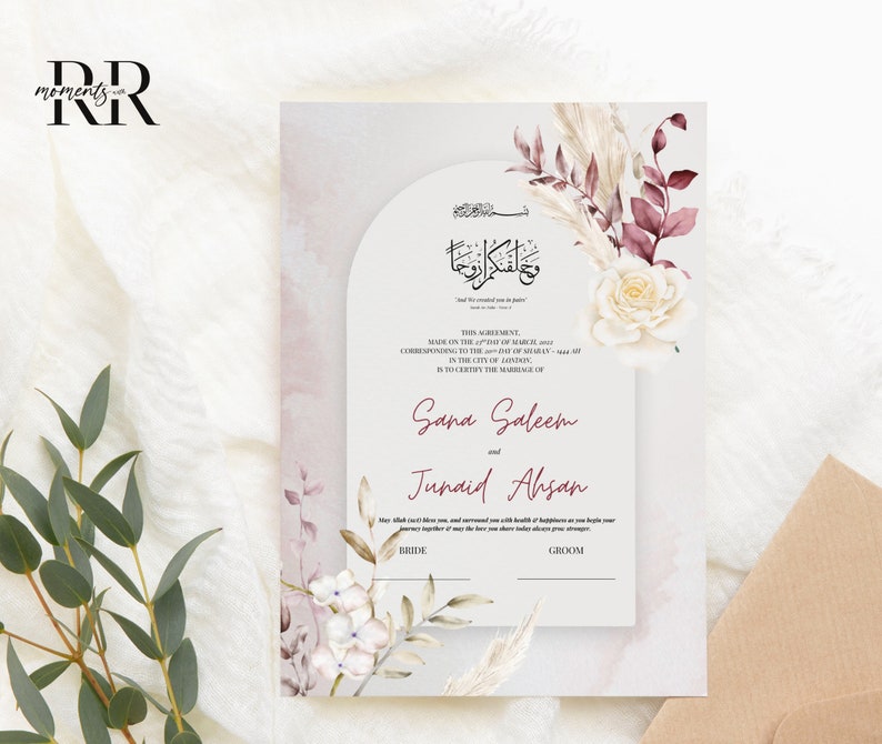 Nikkah Certificate Template, Printable Nikkah Contract, Editable ...