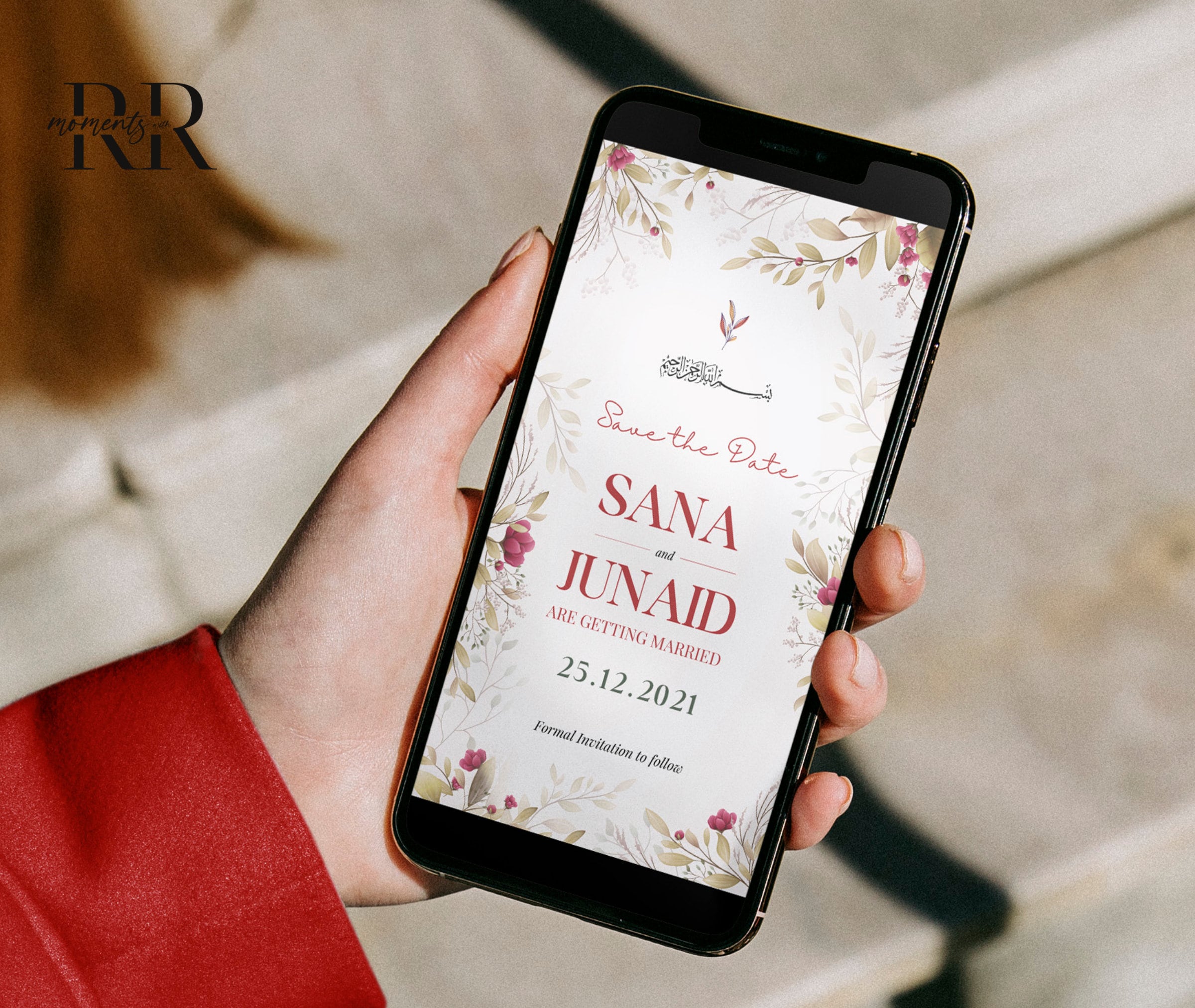Muslim Wedding Save the Date Canva Template - Floral Muslim Wedding ...