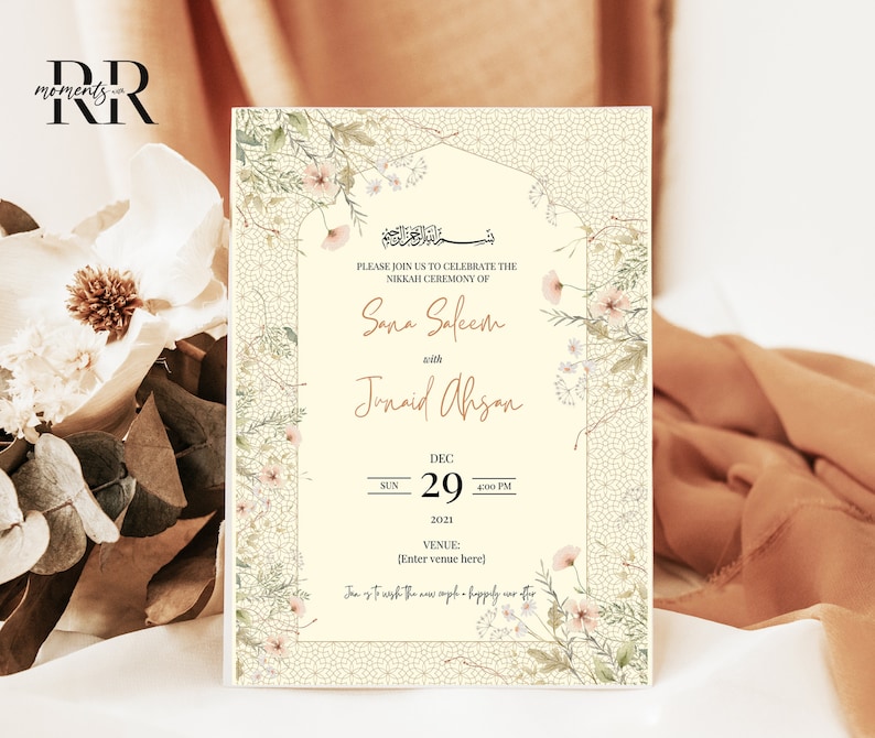 Editable Muslim Wedding Invitation, Modern Nikkah Invitation, Islamic ...