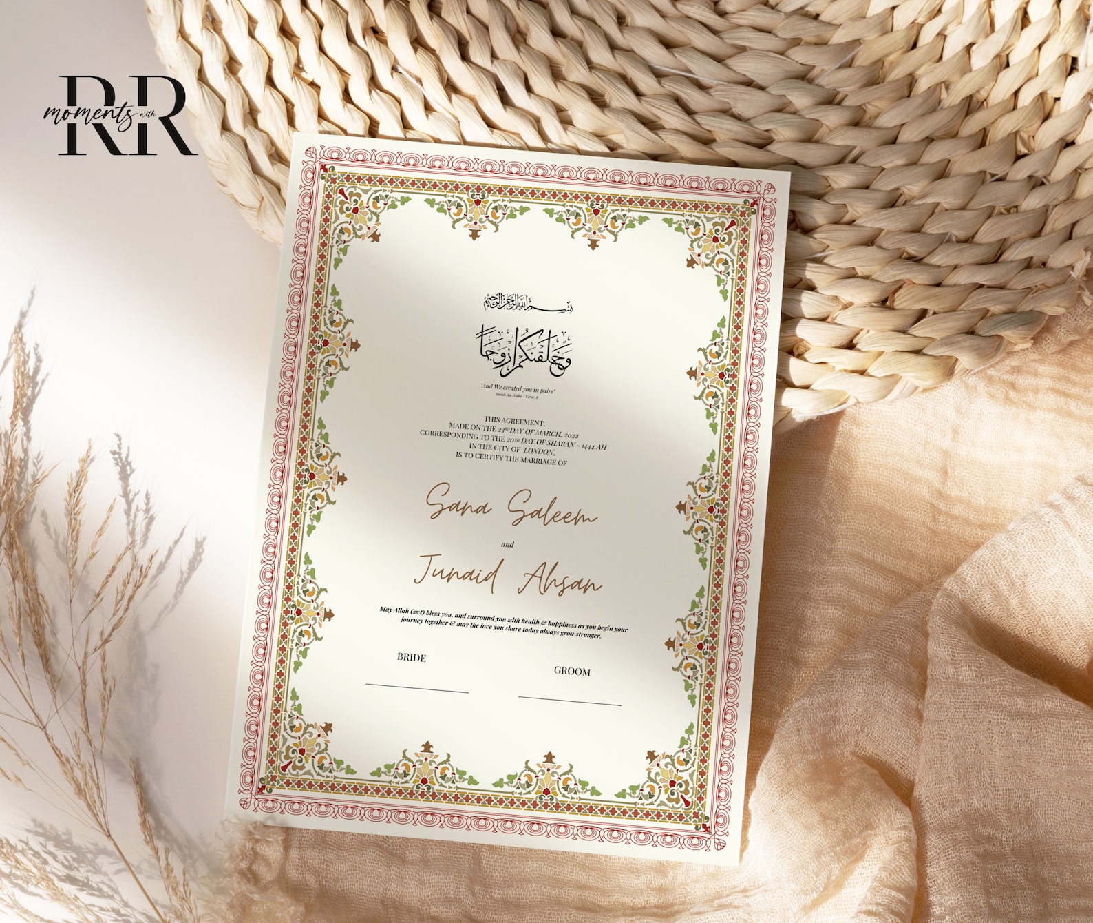 Nikkah Certificate Digital Nikkah Contract PDF Katb Kitab Certificate ...