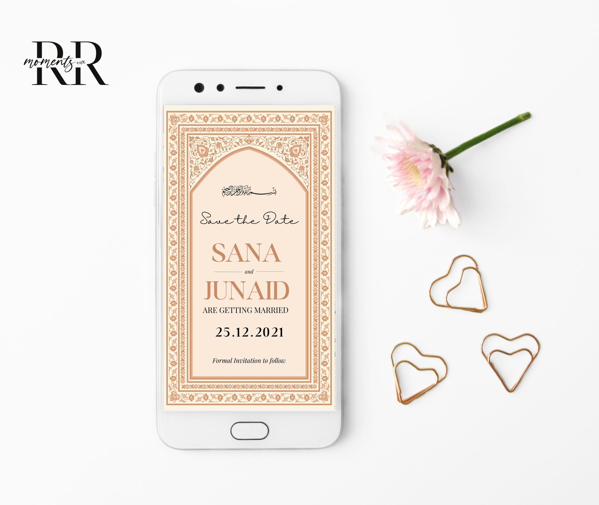 Muslim Wedding Save the Date Canva Template - Nikkah Save the Date ...