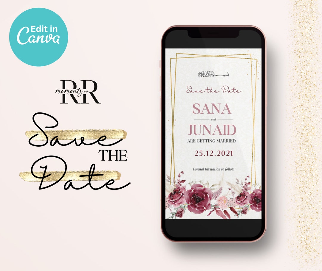Muslim Wedding Save the Date Canva Template - Nikkah Save the Date ...