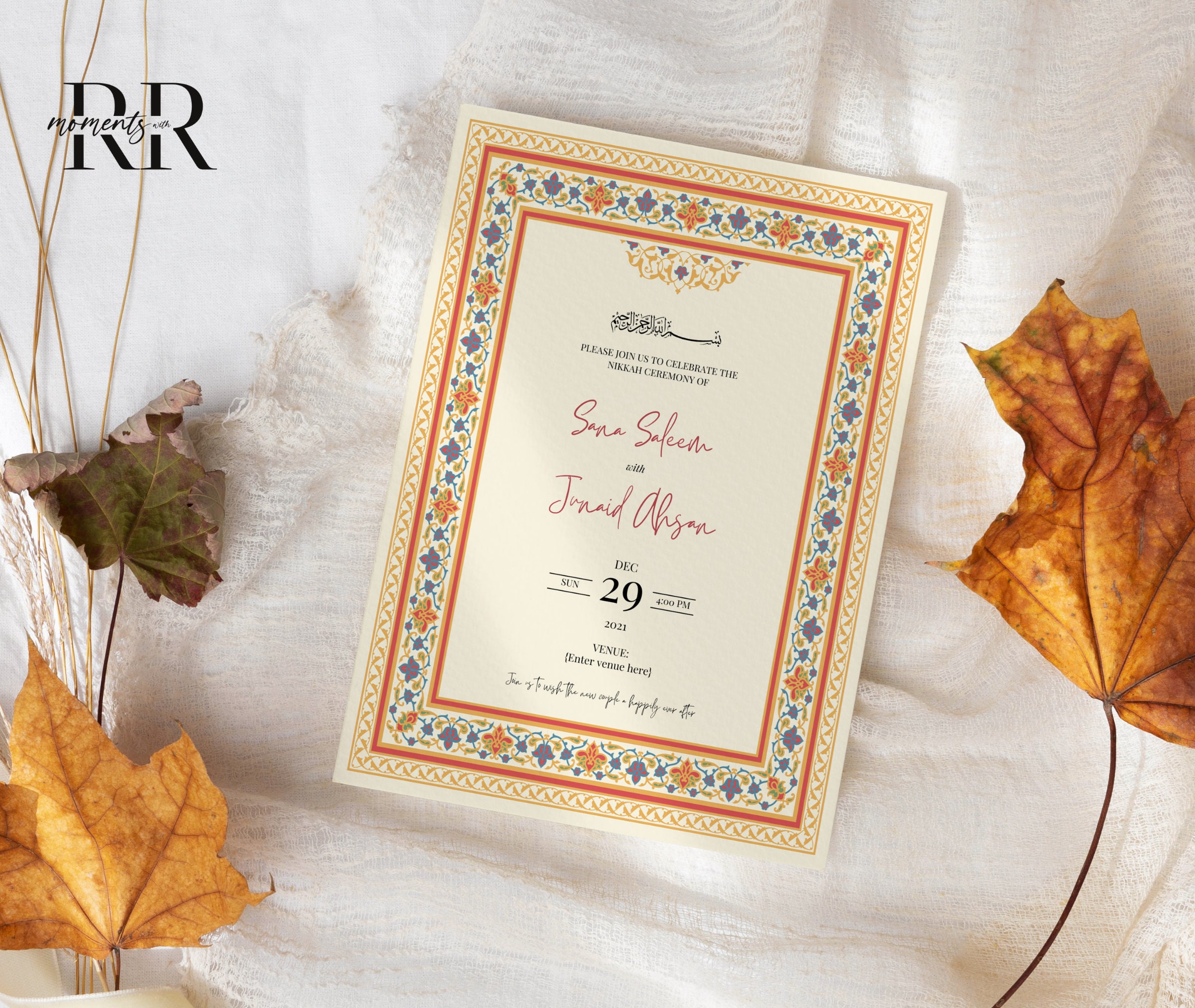 Editable Muslim Wedding Invitation, Modern Nikkah Invitation, Islamic ...