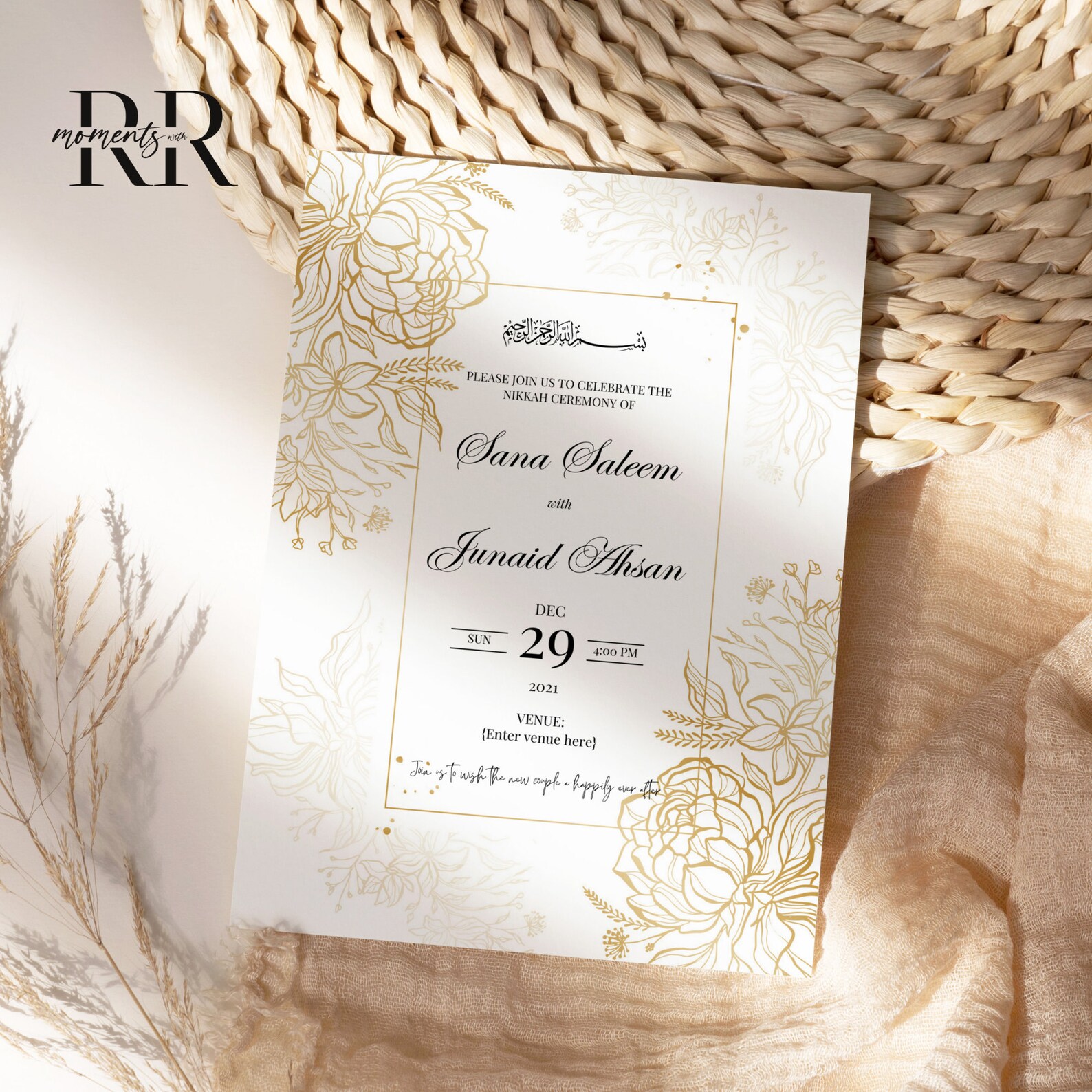 Editable Muslim Wedding Invitation, Modern Nikkah Invitation, Islamic ...