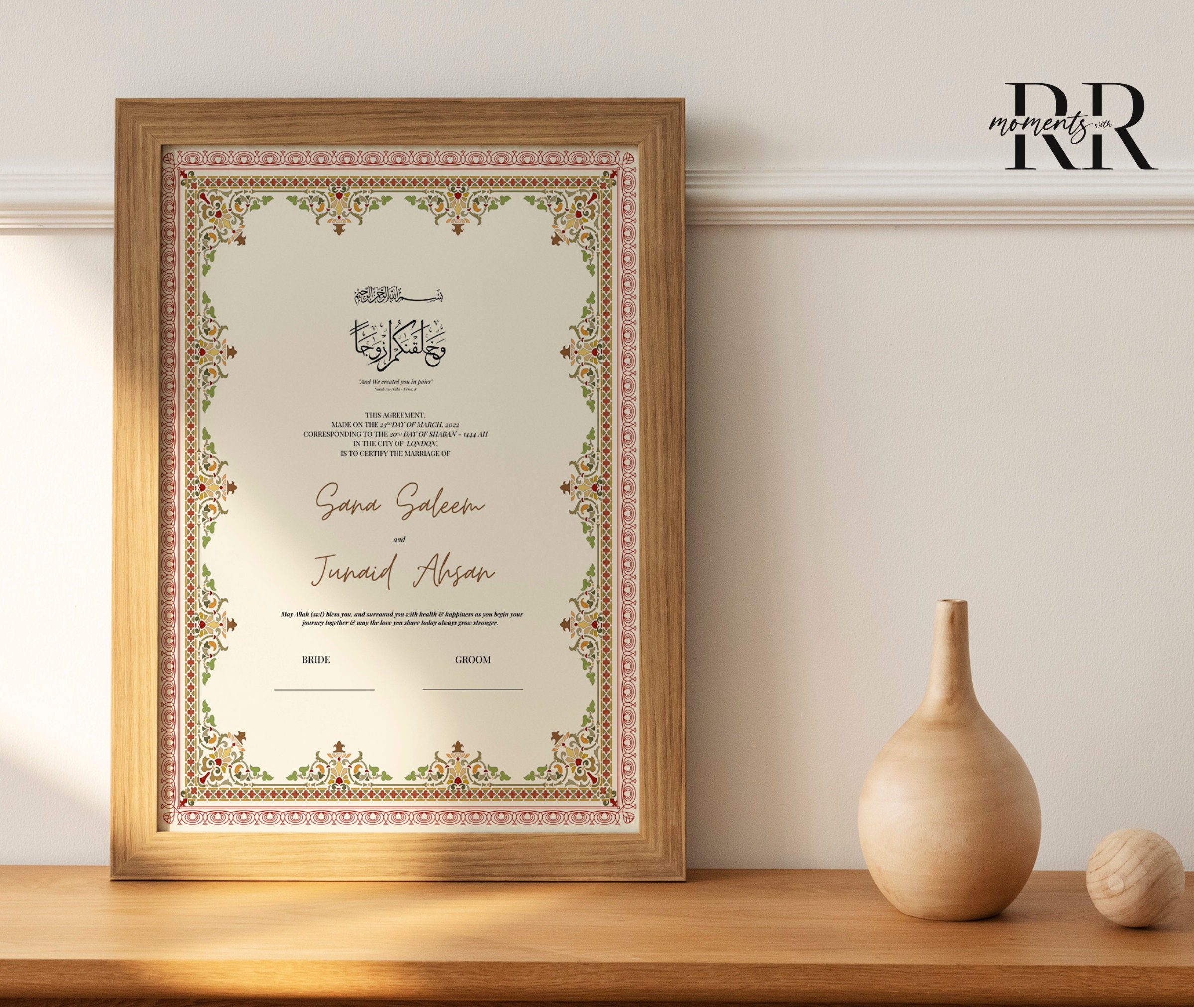 Nikkah Certificate Digital Nikkah Contract PDF Katb Kitab Certificate ...