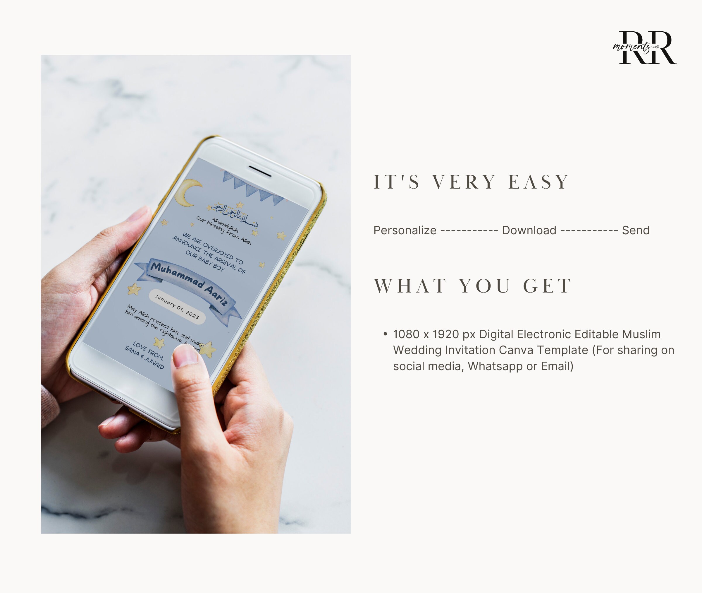 Muslim Baby Birth Announcement, Editable Baby Boy Birth Announcement ...