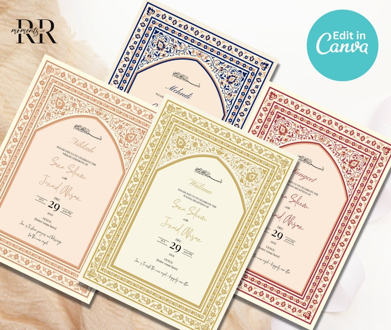Muslim Traditional Pattern Wedding Invitation Editable Set of - Etsy