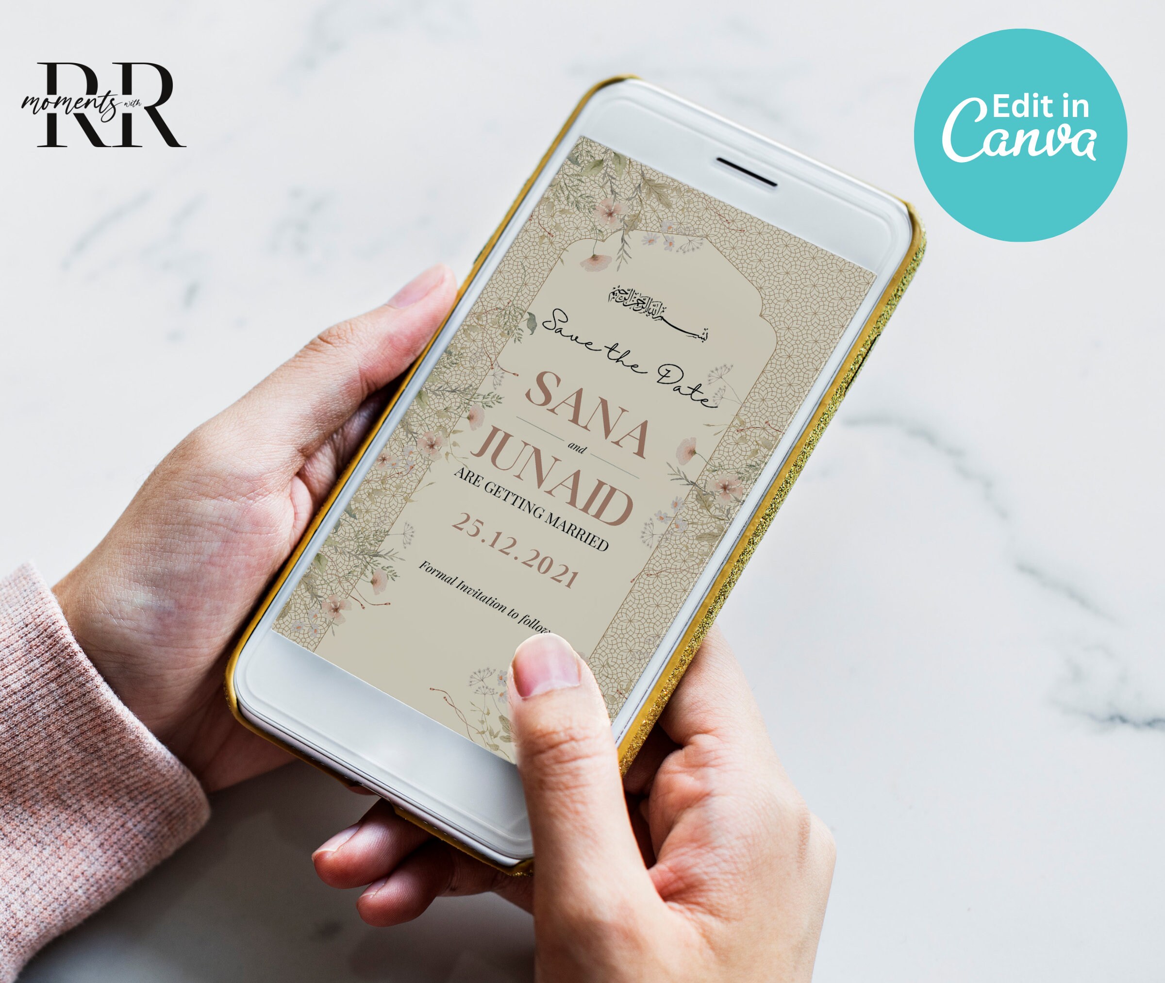 Muslim Wedding Save the Date Canva Template - Nikkah Save the Date ...