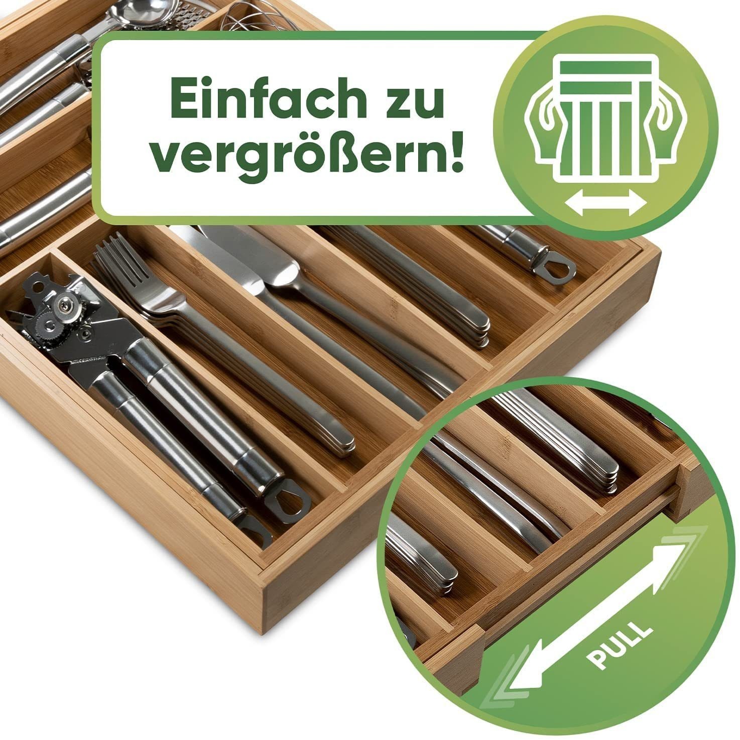 Besteckkasten für Schubladen aus Bambus Ausziehbare Fächer Nützlicher Besteckeinsatz für Küchen ...