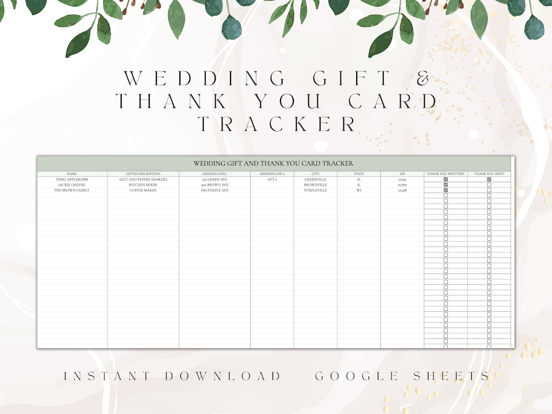 Wedding Gift and Thank-you Card Tracker - Etsy