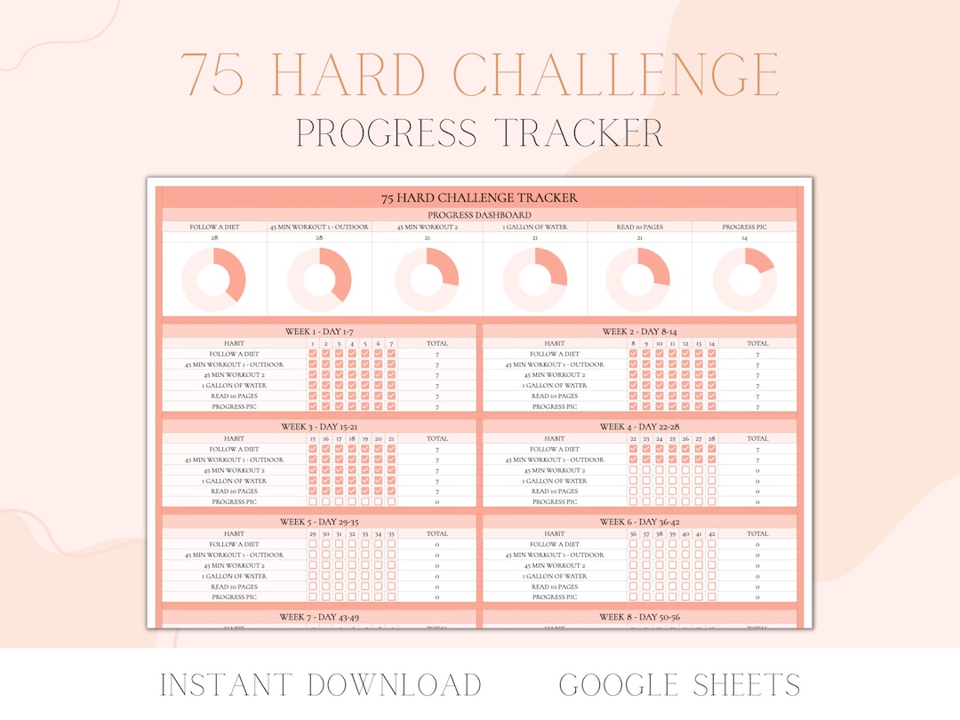75 Hard Challenge Progress Tracker - Etsy