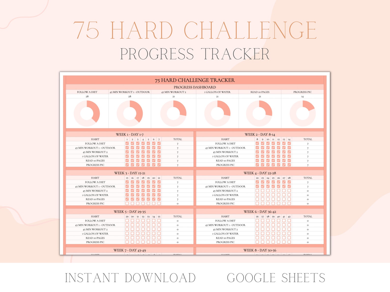 75 Hard Challenge Progress Tracker - Etsy