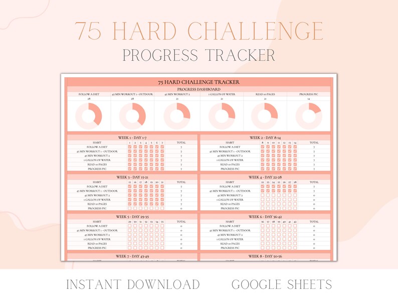 75 Hard Challenge Progress Tracker - Etsy