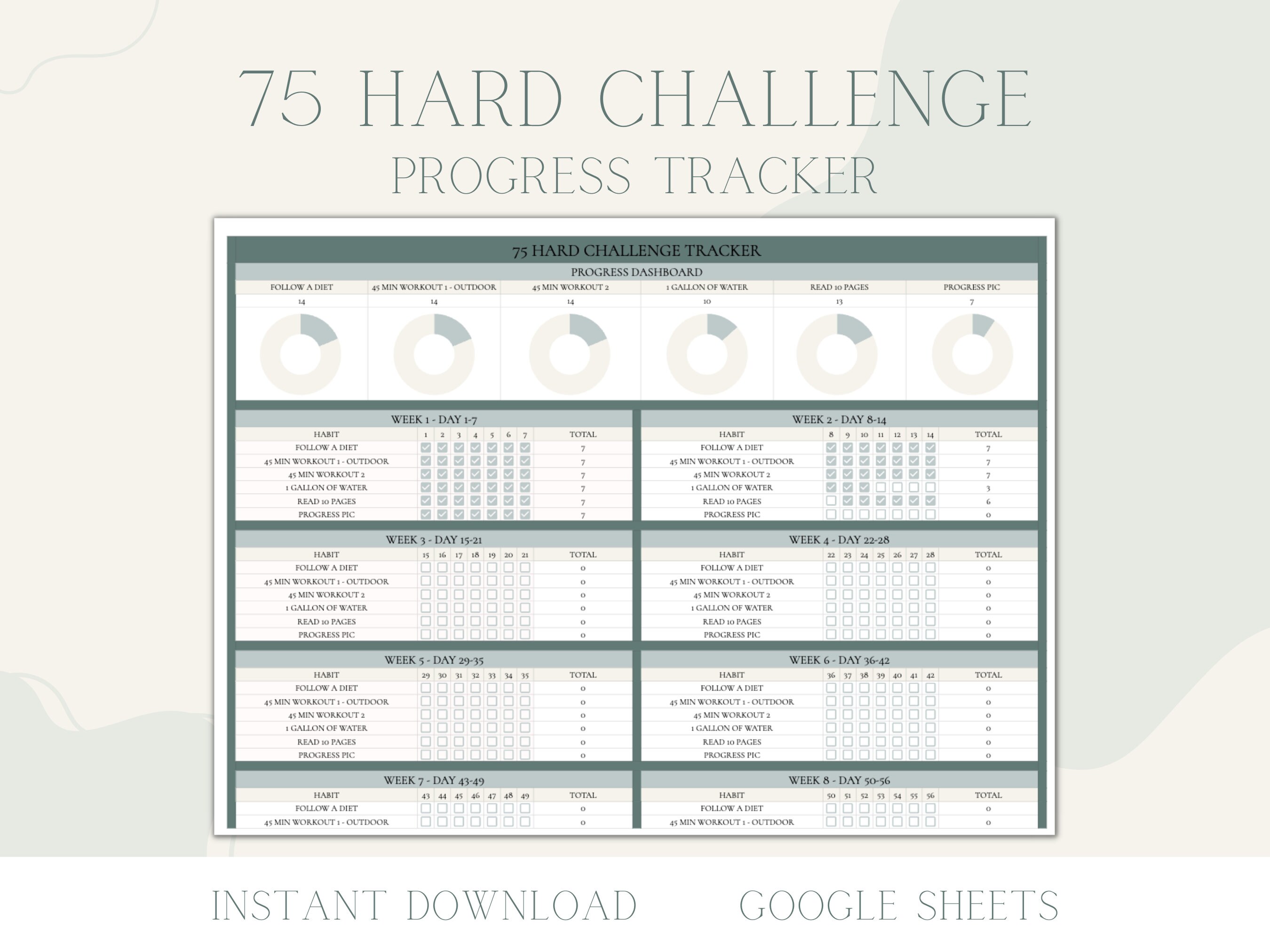 75 Hard Challenge Progress Tracker - Etsy