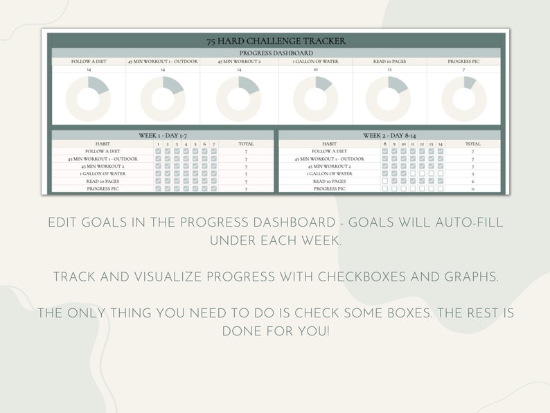75 Hard Challenge Progress Tracker - Etsy