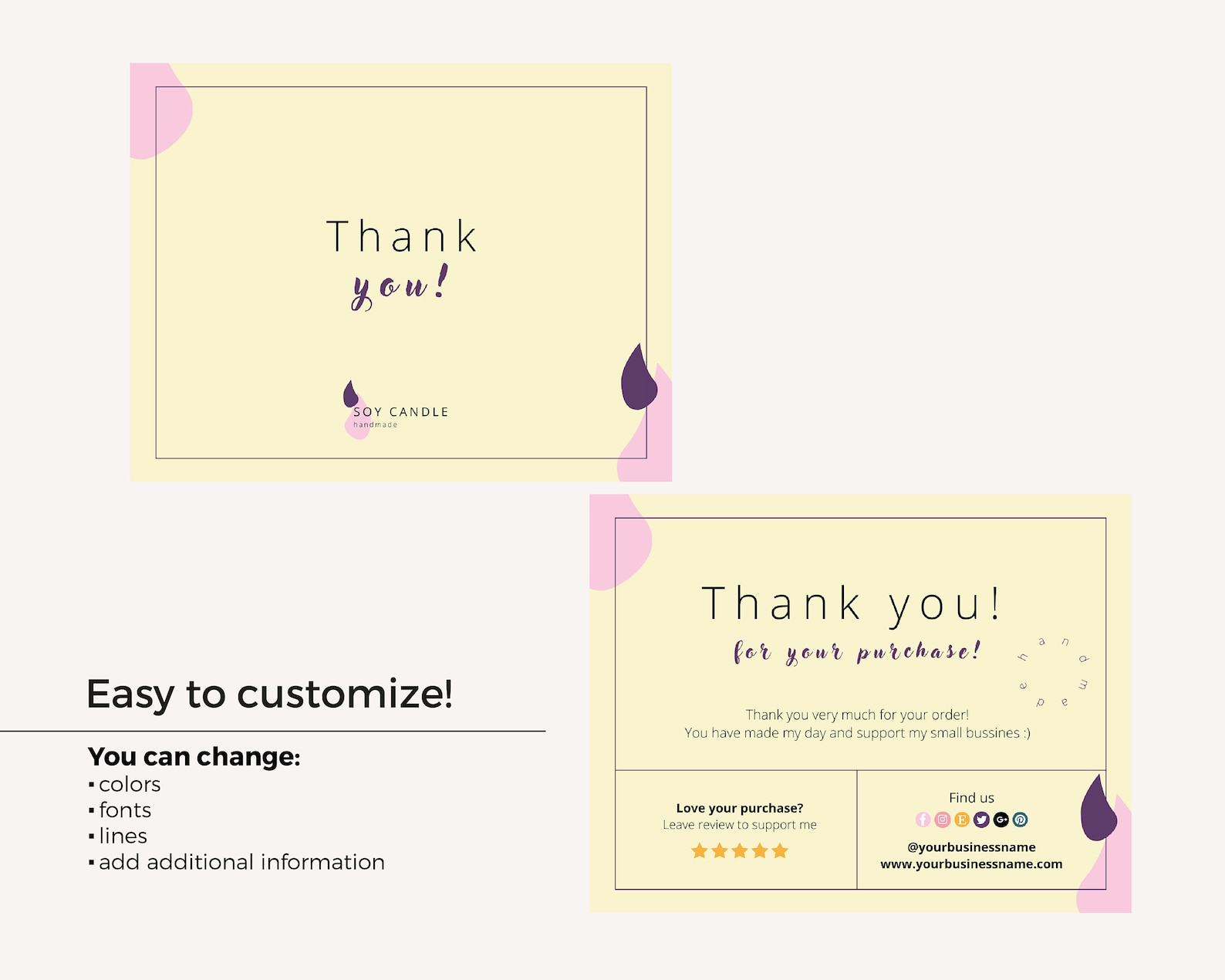 Editable Canva Thank You Card Template for Small Business, Printable ...