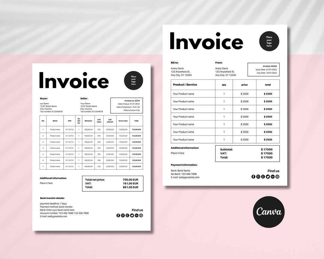 Modern and Bold Fully Editable Canva Invoice Template - Etsy