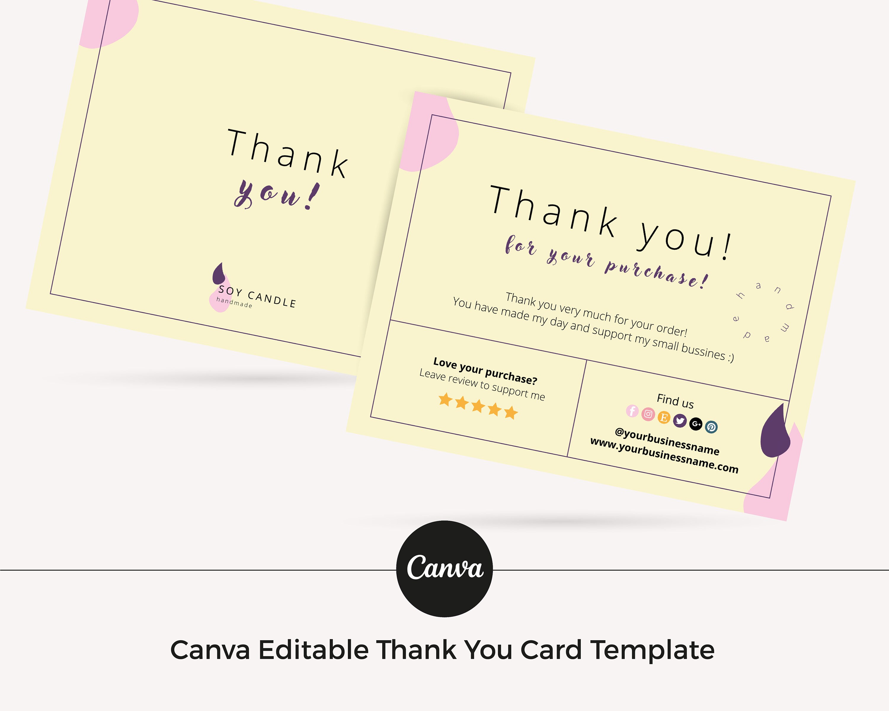 Editable Canva Thank You Card Template for Small Business - Etsy