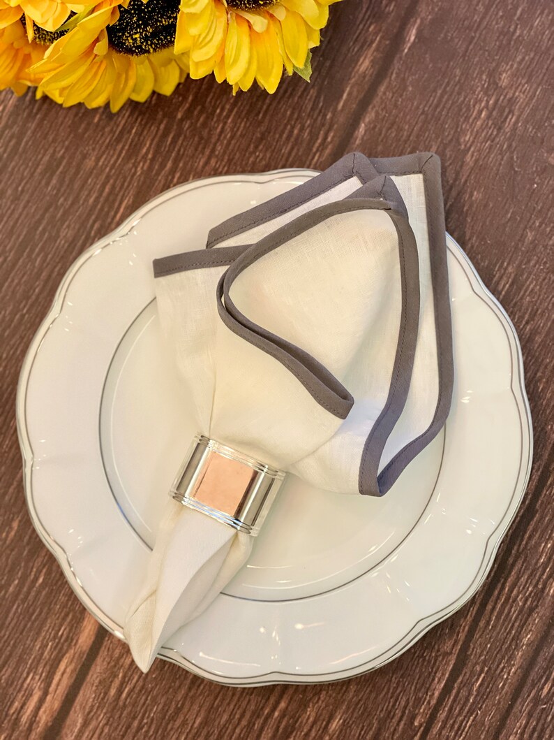 Reusable Linen Napkin With Border, Cotton Napkin With Piping, White ...