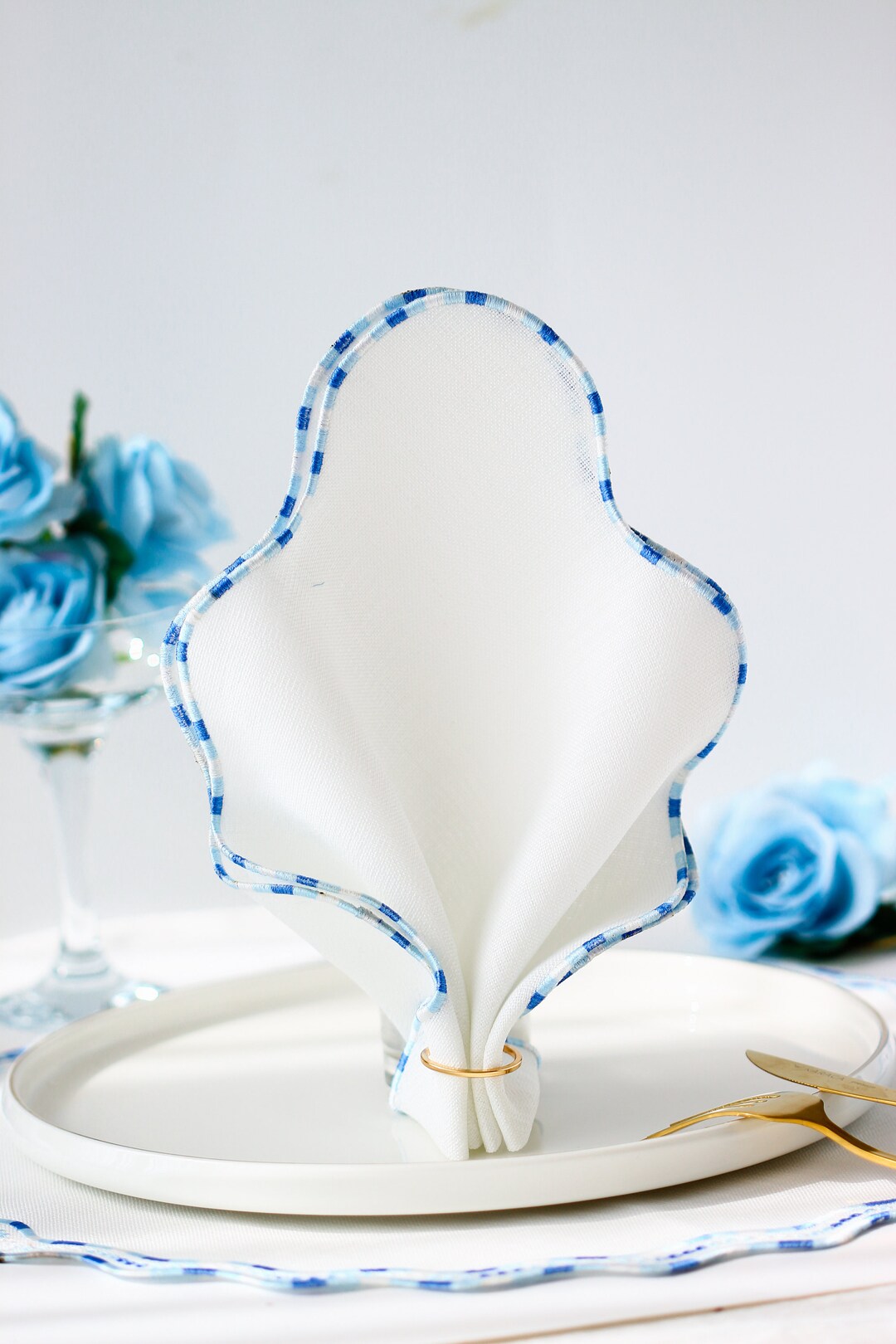 Scallop Edge Cloth Napkin, Blue Tea Party Napkin, English Garden Party ...