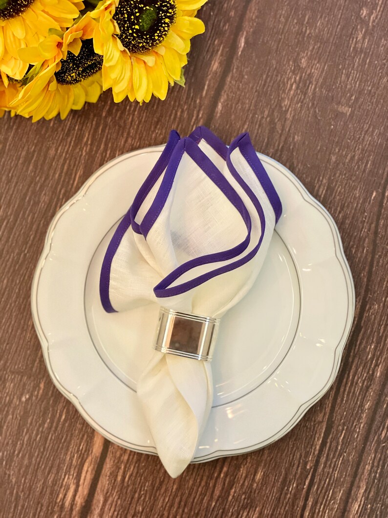 Reusable Linen Napkin With Border, Cotton Napkin With Piping, White ...