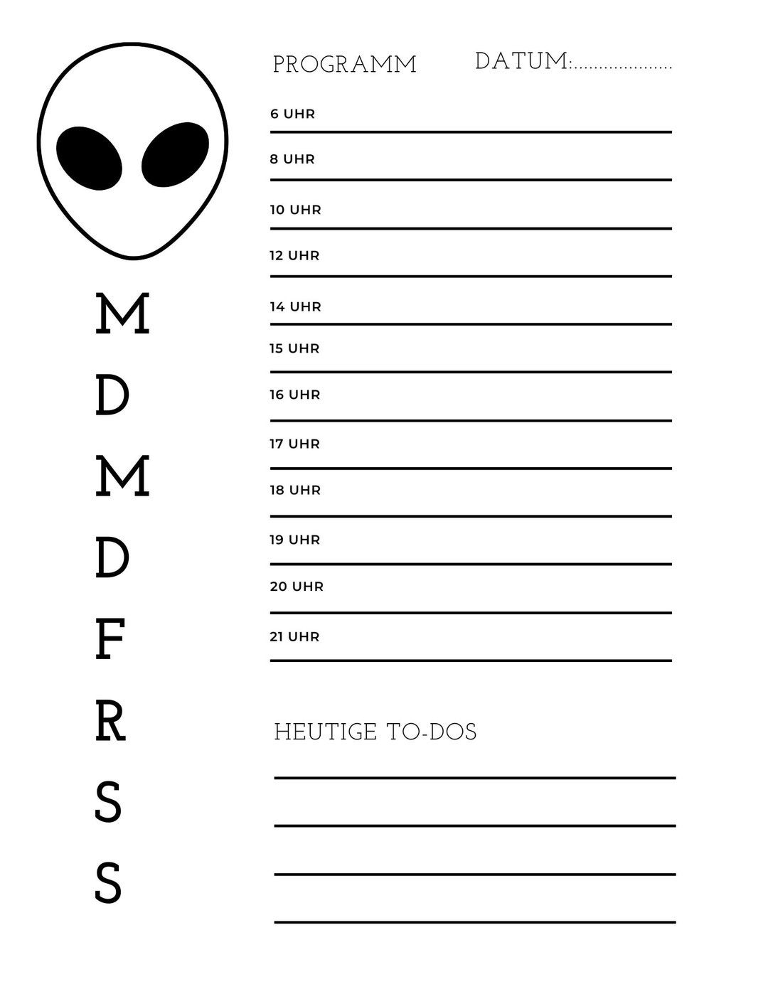 Alien Daily Planner, Printable, A4 - Etsy