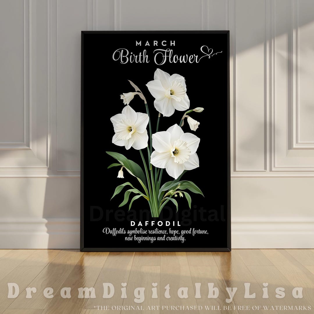 Birth Flower Month MARCH Print Daffodil Flower Illustration Birth ...