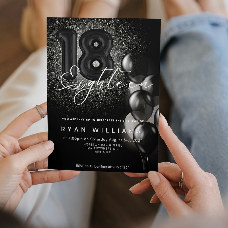 18th Birthday Invitation Editable, Unisex 18th Party Invitation ...