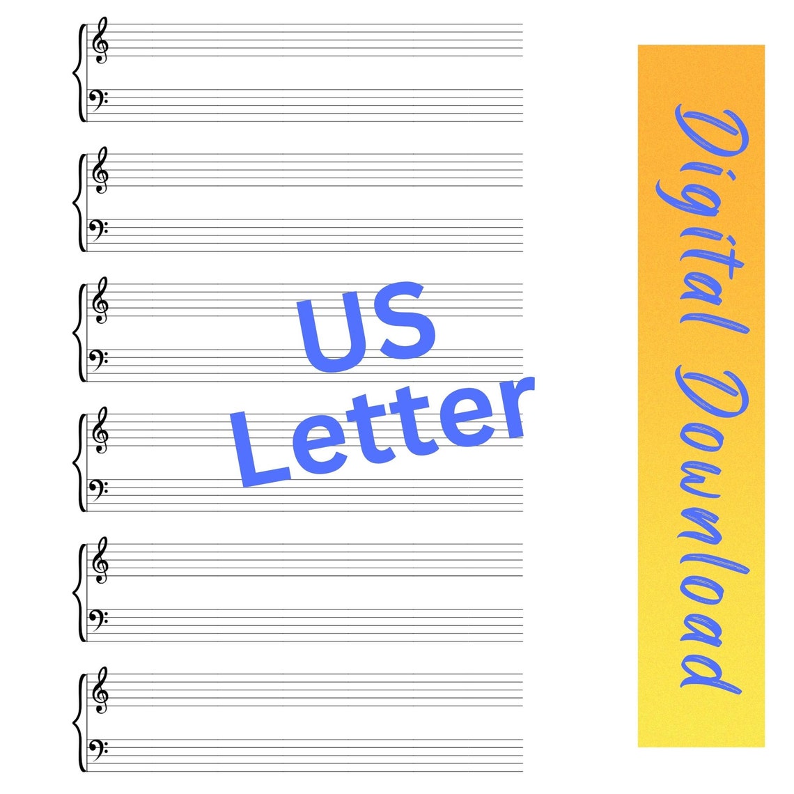 PRINTABLE Blank Sheet Music for A4/US Letter, Piano Staff Paper, Blank ...