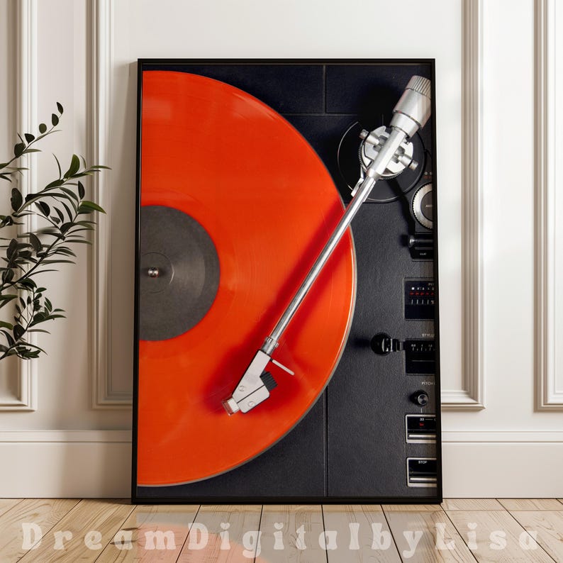 Record Player Print, Red Vinyl Poster, Music Lover Gift, Turntable ...