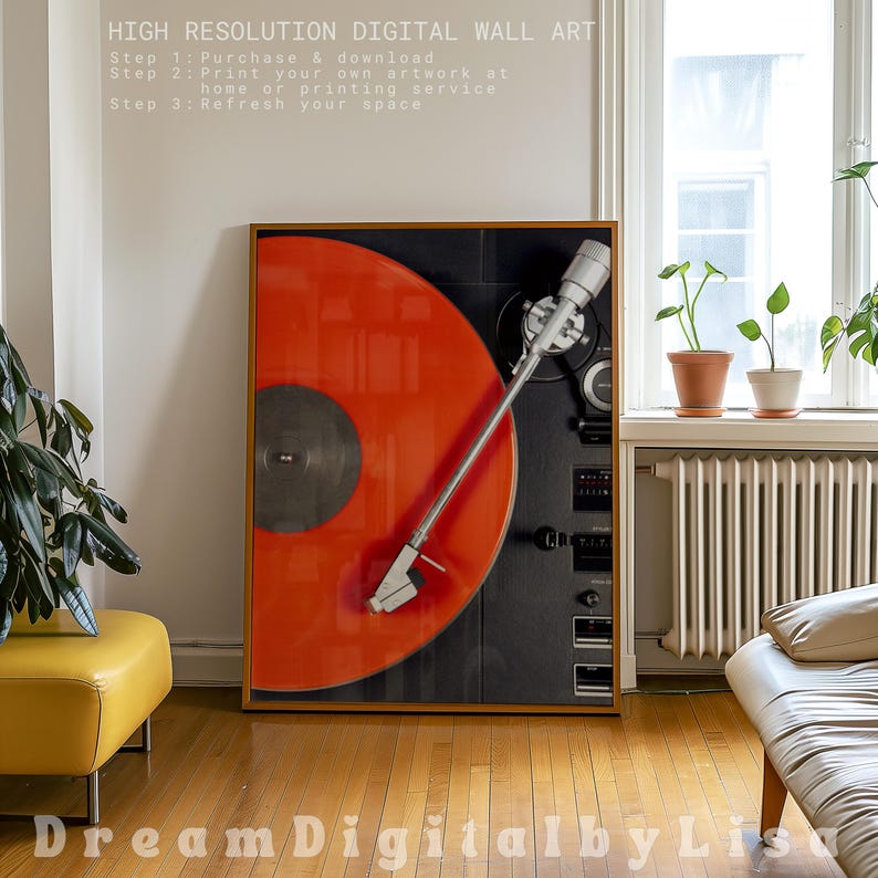 Record Player Print, Red Vinyl Poster, Music Lover Gift, Turntable ...